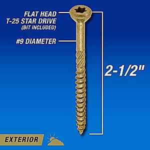 Power Pro 48610 Wood Screws, #9 x 2-1/2", Premium Outdoor Deck Screws, Rust Resistant, Epoxy Coated Bronze, 5lb Tub, 501 pcs