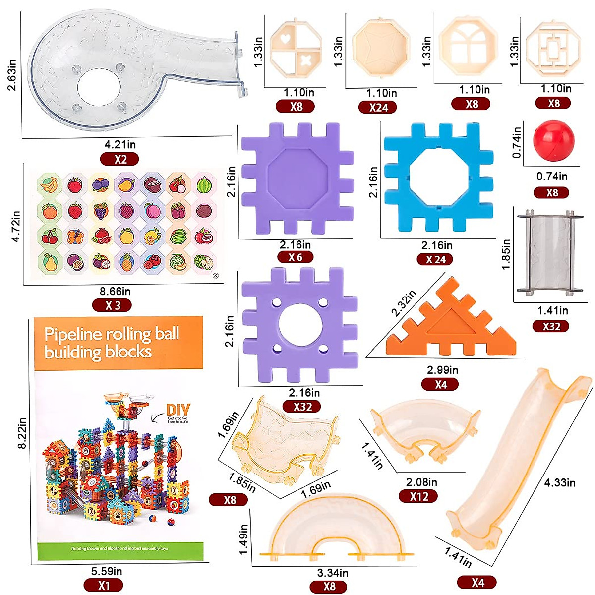 TAKIHON Marble Run Race Track Toys,192PCS Building Blocks Set with Ball,DIY Building Toys,STEM Educational Toys,Gift for Kids,Toddlers,Boys,Girls