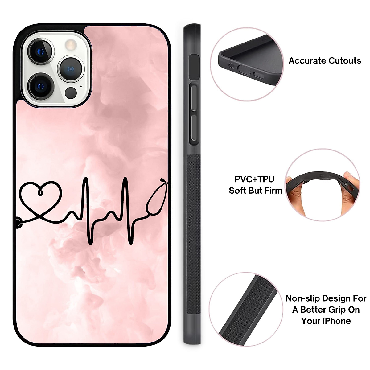 Medicine Hospital Heartbeat Stethoscope Heart Medical Nurse Case - Compatible with iPhone 14 - Durable Non-Slip TPU Rubber Shockproof Slim Case (14)