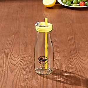 Smiths Mason Jars Set of 9 Mini Glass Milk Bottles 300ml Splash Proof Lids and Reusable Drinking Straws for Kids | General Use Kids Home