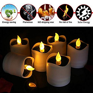 Solar Waterproof Tea Lights Candles,Autbye Warm White Flickering Flameless Electric Candle Lights,Romantic LED Pillar Candle Set for Wedding,Holiday,Garden,Outdoor Indoor Decoration(9 Pack)