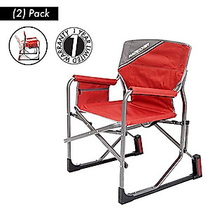 MacSports MacRocker Outdoor Foldable Rocking Chair | Portable, Collapsible, Springless Rockers with Rust-Free Anti-Tip Guards for Camping Fishing Backyard | Red (2 Pack)