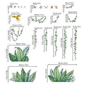 decalmile Tropical Leaves Wall Decals Hanging Vines Green Plants Wall Stickers Living Room Bedroom Office Wall Decor