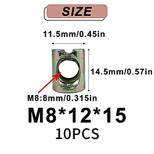 10 PCS Metric M8 Barrel Nuts Cross Dowels Slotted Nuts Baby Bed Crib Screws Hardware Replacement Kit for Bunk Bed Beds Headboards Chairs Furniture M8x12mmx15mm Color zinc