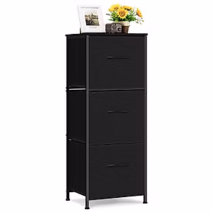 Ebeneze Dresser for Bedroom with 3 Storage Drawers, 42" Tall Fabric Closet Chests Organizer Tower Furniture with Wooden Metal Frame for Clothes, Kids, Hallway, Entryway, Small Space, Black