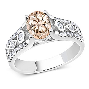 Gem Stone King 925 Sterling Silver Peach Morganite Engagement Ring For Women | 1.56 Cttw | Oval 8X6MM | Available in size 5, 6, 7, 8, 9