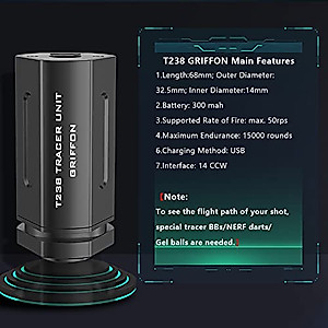T238 Airsoft Tracer Unit, 14 CCW Thread Tracer Unit with Dynamic Gunfire Tracer for Small Airsoft/Gel Ball Blasters Accessories (Black)