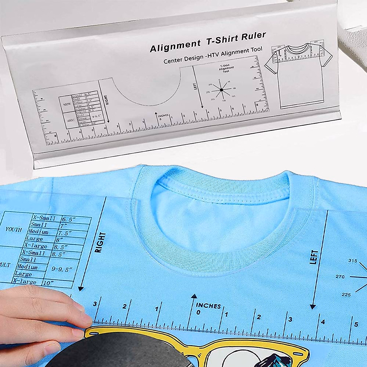 MoccoRayla Tshirt Ruler Guide for Vinyl, TShirt Rulers to Center Designs, Acrylic TShirt Alignment Ruler Guide Tool for T-Shirt Graphic Sublimation and Vinyl HTV Heat Press Transfer, 18×5 Inch