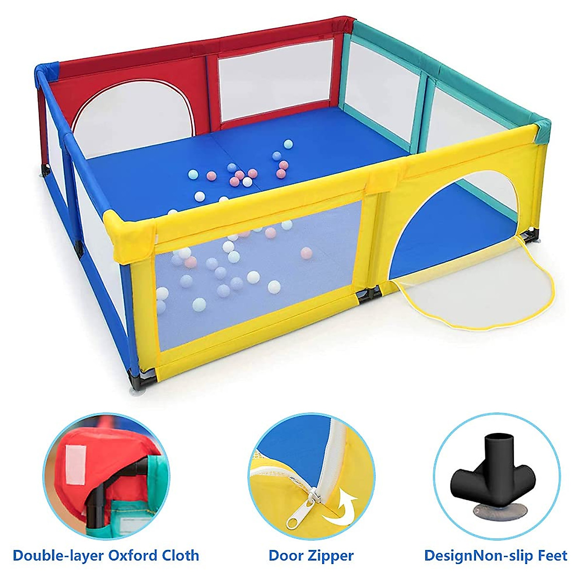 Baby Playpen, Play Pen,Playpen for Babies and Toddlers,Play Yard for Baby, Baby Playard with Safety Gates/ Ocean Balls/Toddler Handle