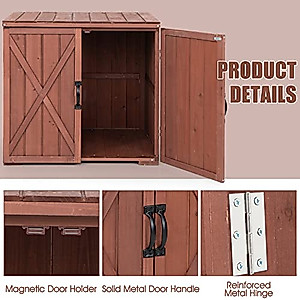 Safstar 30" Wooden Outdoor Storage Shed, Garden Storage Organizer Box W/ Spacious Inner Space & Countertop, Tool Storage Cabinet for Backyard, Garden, Porch, Easy Assembly, 30" x 22" x 28.5" (Brown)