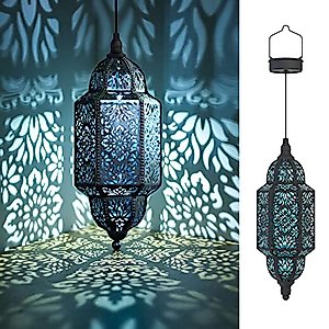 Twinkya 2 Pack Hanging Solar Lights Outdoor Garden Decorative Solar Lantern Waterproof Metal Moroccan Outdoor Decorations for Patio Pathway Yard Porch Backyard Garden Decor (Black, 2 Pack)