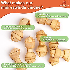 MON2SUN Dog Rawhide Knot Bones Small Rawhide Bones Mini Dog Chews Chicken Flavour 2.5 Inch 60 Count for Puppy and Small Dogs