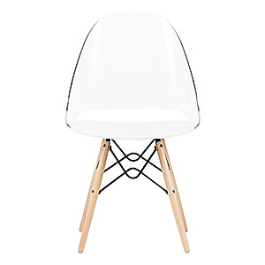 South Shore Annexe Mid-Century Modern Eiffel Office Chair, Wooden Legs, Clear and White 19.5D x 16.25W x 32.5H in