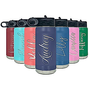 Personalized Bottle 20 oz with Straw Navy Blue Custom Laser Engraved Stainless Steel Vacuum Insulated Sport Bottle with Name