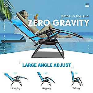 Kemon Zero Gravity Folding Lounge Outdoor Patio Adjustable Reclining Chair with Pillows and Cup Holders for Beach Set of 2, Blue