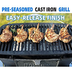 IronMaster CI-2020,Pre-Seasoned Large Cast Iron Charcoal Grill,Outdoor Camping Barbecue Cooking,BBQ Grill 2 Height Adjustment,Temperature Control & Charcoal Supply Ports,6+Servings