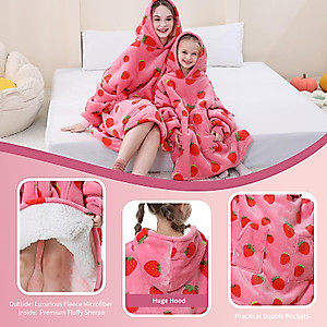 Aemicion Strawberry Blanket Hoodie Gifts for Kids,Oversize Sherpa Wearable Blanket,Cozy Sweatshirt Blanket for Girls