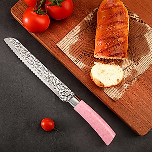 Kitchen Knives Set, High Carbon Stainless Steel Knife Set 15 PCS, Super Sharp Cutlery Knife Set with Clear Acrylic Stand, Sharpener Knife Block Set, Pink Knife Set