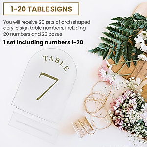 Wedding Table Numbers 1-20 - Frozen Design, Acrylic Cards With Gold Number, Perfect for Reception, Table Card Holders, Elegant Signs