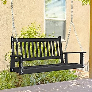 VEIKOU 5FT Porch Swing Outdoor, Wooden Bench Swing, Front Porch Swings with Armrests, Heavy Duty 793 Lbs Hanging Swing Chair for Yard Patio Garden, Black