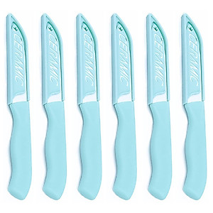 WWZJ 6 Pack Ceramic Paring Knife with Knife Cover, Lightweight Ceramic Knives, Fruit and Vegetable Small Knife (Ceramic, Blue)