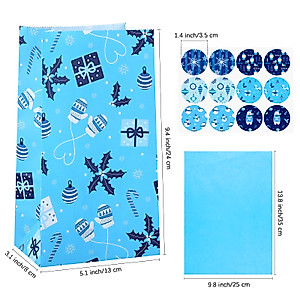 MIMIND 72 Pieces Christmas Winter Candy Paper Bags 6 Design Paper Gift Treat Bags with 72 Tissue Paper and 72 Stickers Paper Candy Gift Bags for Christmas Party Favor, 5.1 x 3.1 x 9.4 Inches