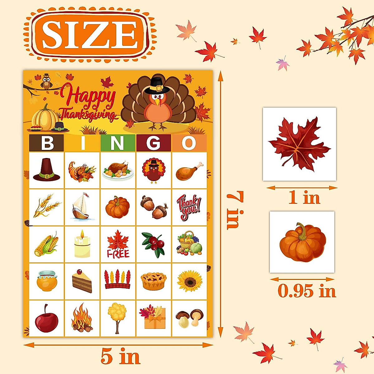 Thanksgiving Bingo Game - 24 Player Turkey Cards for Family, School, Party Activities