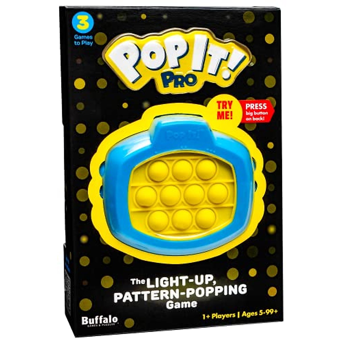 Pop It! Pro - The Original Light Up, Pattern Popping, Pop It! Game from Buffalo Games,Blue and Yellow