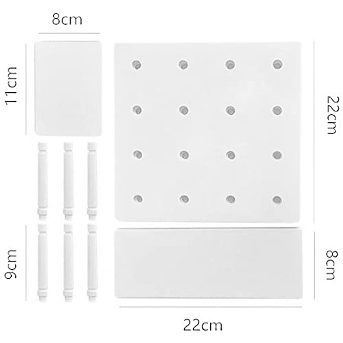 HGYZE Plastic Pegboard Wall Organizer, White, 22 x 22 x 1.5 in, Includes 4 Wall Shelves, 8 Hanging Boards, 24 Hooks