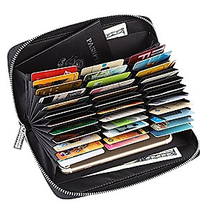 Cynure Women 36 Slots RFID Blocking Card Holder Large Long Leather Zipper Organizer Accordion Wallet,Black