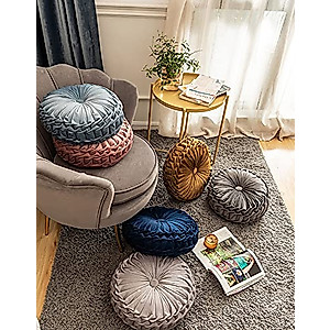 YunNasi Round Throw Pillow Velvet Pleated Filled Cushion Floor Pillow for Home Sofa Chair Bed Car Decor 13 inch (Black)