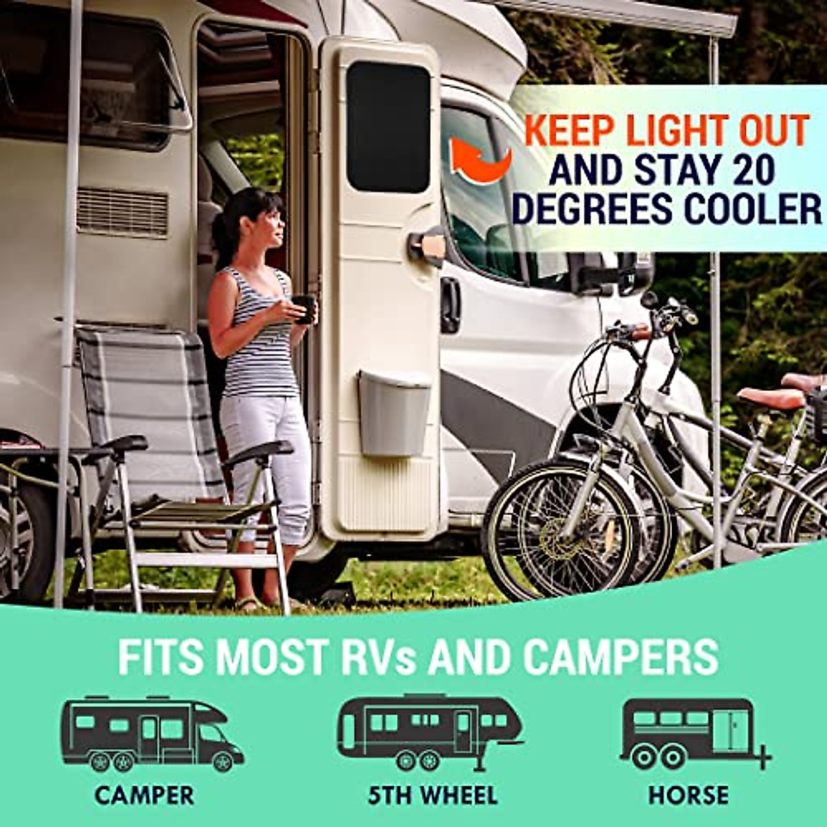 LATCH.IT RV Window Shade V2.0 | 16 x 24.75“ Blackout RV Door Window Shade | Total Blackout Fabric | RV Window Coverings | Instant Cooling and UV Protection | RV Door Shade for Camper Windows!