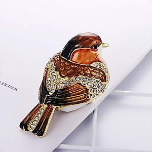 Hand Painted Trinket Box Decoration, Enameled Mini Metal Hinged Jewelry Box with Crystals, Rings Earrings Necklace Storage, Home Decor Crafts, Unique Animal Figurine Collectible Gift (Bird)