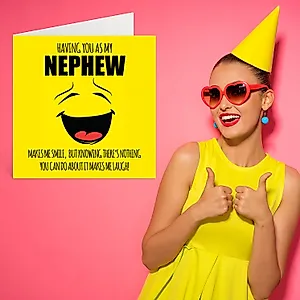 Funny Birthday Cards for Nephew - Make Me Smile - Joke Happy Birthday Card for Nephew from Aunt Uncle, Nephew Birthday Gifts, 5.7 x 5.7 Inch Birthday Greeting Cards Gift for Nephew