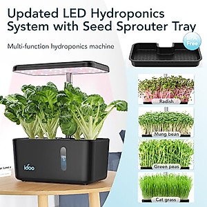 iDOO Hydroponics Growing System, 5-Pod Mini Indoor Herb Garden with Sprouter Tray, Sprouts Growing Kit for Cat Grass, LED Grow Light, Auto-Timer, Pump, Plant Germination Kit, Hydrophonic Planter Gift