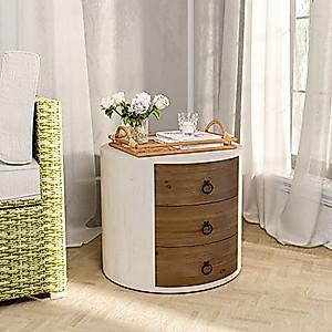 HOMPUS 3 Drawer Chest of Drawers, Round Storage Cabinet, Retro Large Nightstand, Vintage Wood Bedside Table End Table with Drawers for Bedroom Living Room, White
