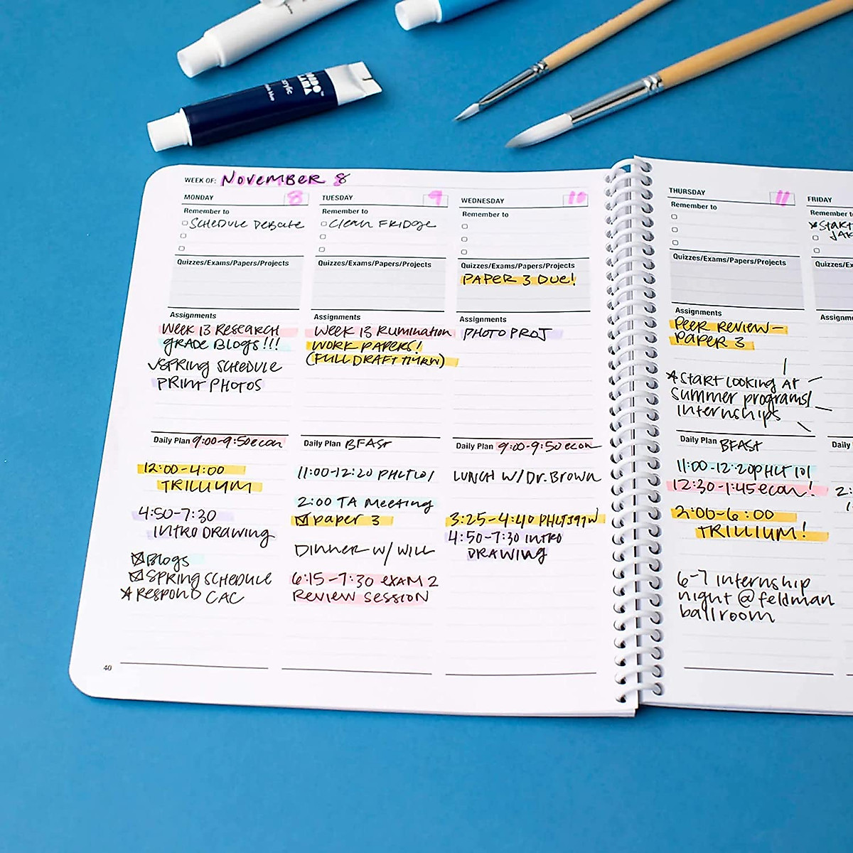 Class Tracker Ultimate College Planner - Undated Daily, Monthly, and Weekly Planner for Students (Black & Cream)