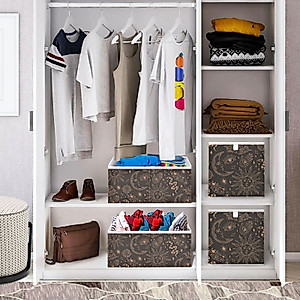 Vnurnrn Fabric Cube Collapsible Storage Cube Boho Celestial Snake Print, Storage Bins with Support Board, Foldable Basket for Shelf Closet Cabinet 11.02×11.02×11.02 in