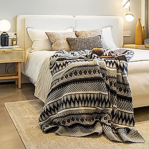 BlossoME Knit Blanket Throws 50”*66” Black/All Season Boho Throws/Decorative Blanket Throws for Chairs, Couch, Sofas, Beds/Black & Grey Thermal Throw Blankets for Gifts