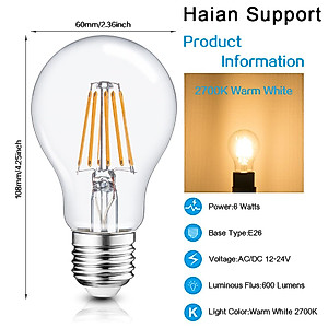 Haian Support Efficient 12V LED Bulb 6W 600Lm - E26/E27 Base - 12-24V AC/DC - 4 Pack - Ideal for Off-Grid Solar Battery Systems, RVs, Marine Lighting - Energy Saving 60W Equivalent - Warm White 2700K