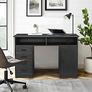Karl home MDF Computer Desk with 4 Drawers and A Storage Cabinet, Home Office Desk Writing Desk with 2 Storage Compartments, Office Table for Bedroom Small Spaces, Black