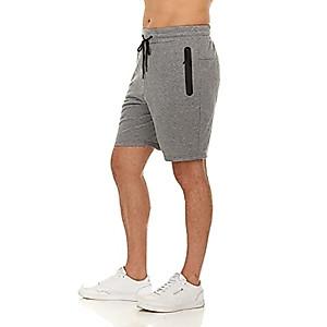 PURE CHAMP Mens Shorts 3 Pack Tech Fleece Gym Shorts for Men Athletic Workout Shorts with Zipper Pocket and Drawstring Size XS-3XL(SET-02 L)