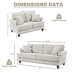 JEEOHEY 2 Piece Living Room Furniture Sets,Comfy Sofa Couch Set,Including Loveseat&3 Seater Sofa,Upholstered Deep Seat Sofa,Modern juegos de muebles de sala with Rolled Arms & Nailhead Trim(White)