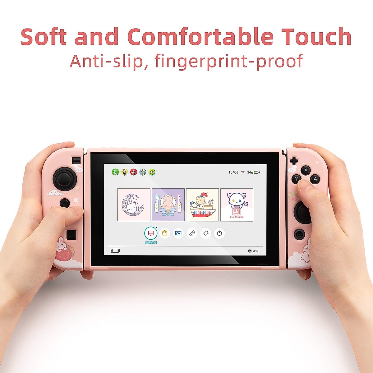 GeekShare Protective Case for Switch, Soft TPU Slim Case Cover Compatible with Nintendo Switch Console and Joy-Con (Strawberry Bunny)
