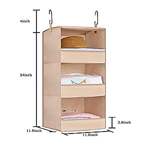 DonYeco 3-Shelf Hanging Closet Organizers and Storage, Collapsible Closet Storage Organizer, for RV Wardrobe Camp, Hanging Organizer for Shoes Toys Baby Clothes
