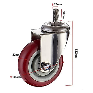 Moving Caster Wheels Heavy Duty Swivel Wheels For Furniture Trolley Wheels M12 Bolt Rubber Swivel Casters (4 Pieces)Furniture Casters Load 300kg,Heavy Duty Casters With Brakes,3/4/5in ( Color : Withou