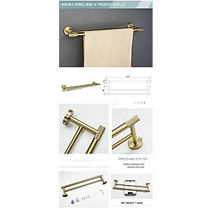 Golden Towel Rack Towel Bar Ring Brushed Gold Hardware Set Robe Coat Hook Toilet Tissue Paper Holder Bathroom Accessories Kit,2 PCS Robe Hook