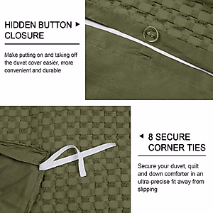 PHF 100% Cotton Waffle Duvet Cover King, Ultra Soft Skin-Friendly Duvet Cover Set for All Season, Luxury Decorative Textured Comforter Cover with Pillow Shams Bedding Collection, 104"x90", Olive Green