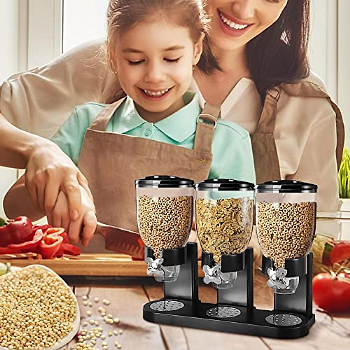 Cereal Dispenser Countertop Indispensable Dry Food Dispenser Triple Food Dispenser Cereal Containers Storage Rice Candy Dispenser Machine for Trail Mix Nut Grain Beans Rice Snack Granola