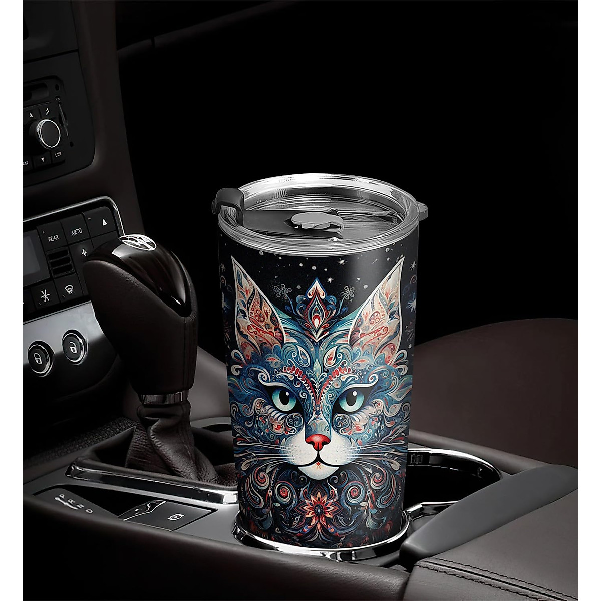 20oz Cute Beautiful Flower Cat Tumbler, Gifts for Cat Lovers, Coffee Thermos for Women, Stainless Steel Double Wall Vacuum Insulated Coffee Mug, Travel Cup with Lid